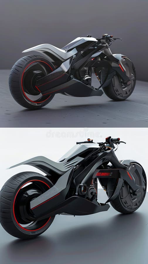 A Motorcycle with Two Different Views of the Front and Back Stock Photo ...