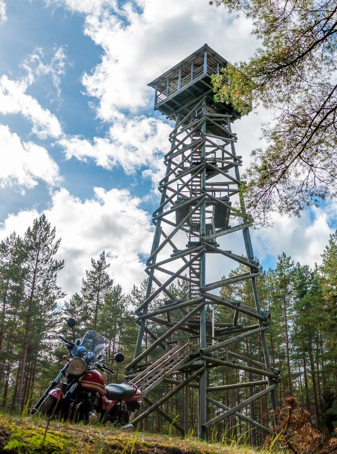 Motorcycle Under the Wooden Tower Stock Photo - Image of tower, view ...