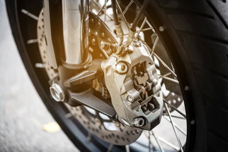 Motorcycle Wheel with ABS Brakes, Selective Focus. Stock Photo - Image ...