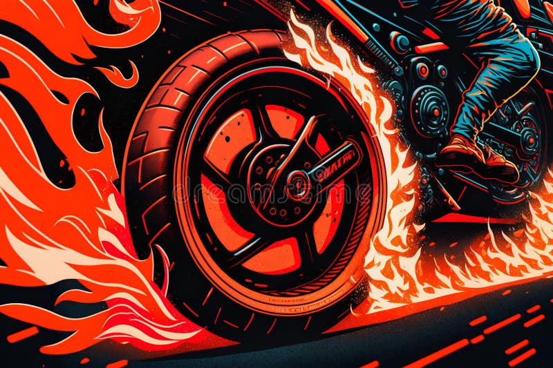 Motorcycle Wheel on Fire Background. Motorcycle Wheel on Fire ...