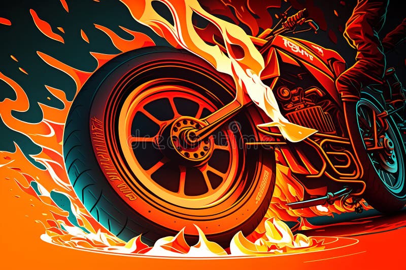 Motorcycle Wheel in Flames. Motorcycle on Fire. Vector Illustration ...