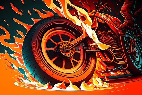 Motorcycle Wheel in Flames. Motorcycle on Fire. Vector Illustration ...