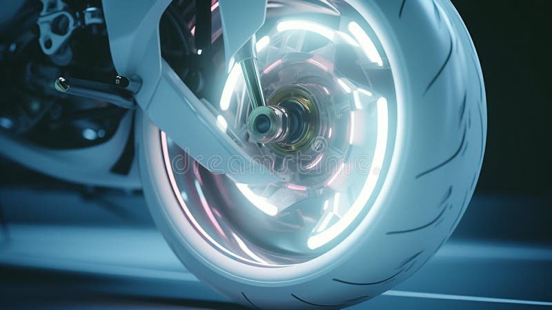 Motorcycle Wheel Rim in Motion with Led Lights White Spokes. Stock ...