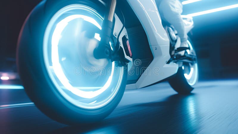 Motorcycle Wheel Rim in Motion with Led Lights White Spokes. Stock ...
