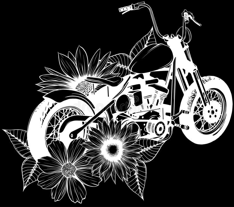 Motorcycle in White Line on Black Background Stock Image - Image of ...