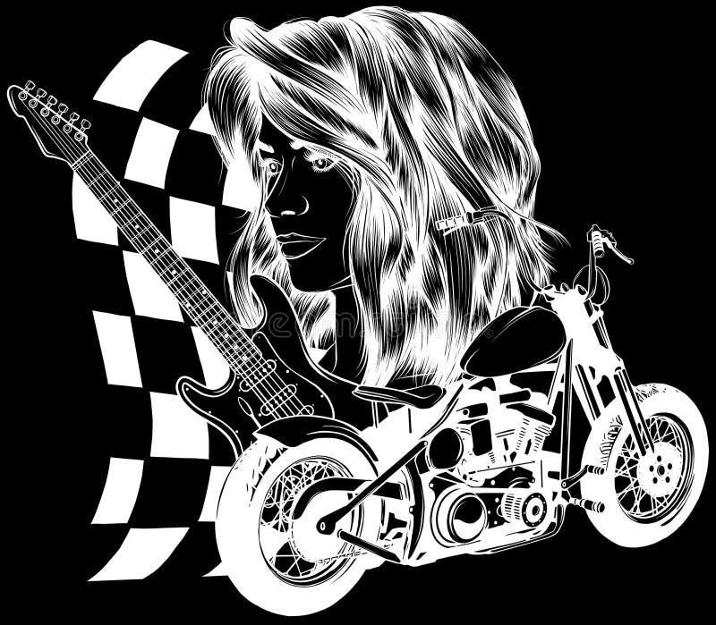 Motorcycle in White Line on Black Background Stock Vector ...