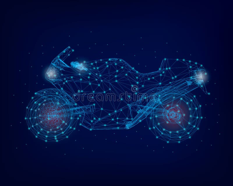 Motorcycle Wireframe of Blue Lines on a Dark Background. Outline of the ...