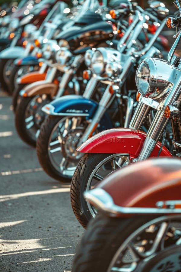 Motorcycles Lined Up Along the Wall or Curb, Ready for Transportation ...