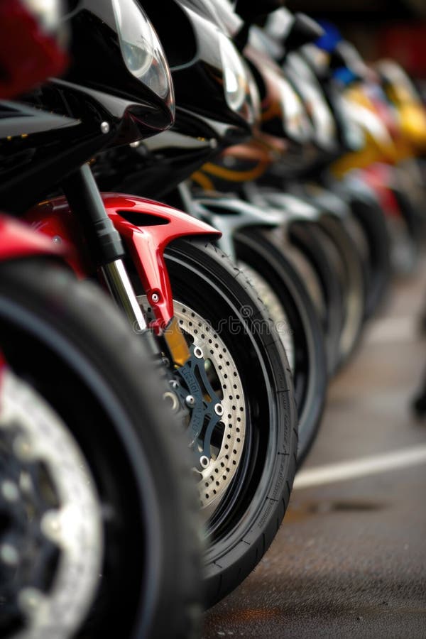 Motorcycles Parked Side by Side on a Street or Lot Stock Image - Image ...