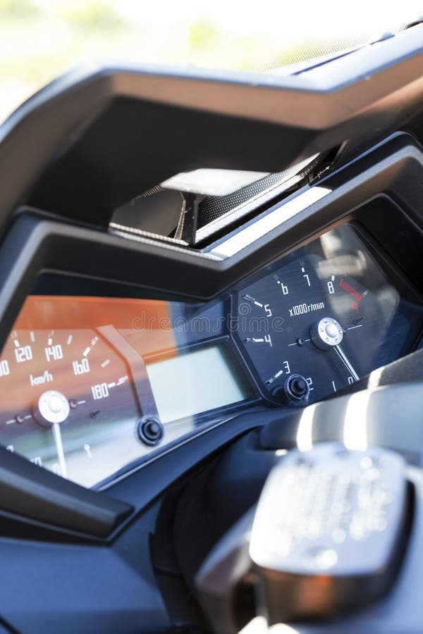 Motorcycling Concept. Modern Motorcycle Dashboard Panel with Two Gauges ...