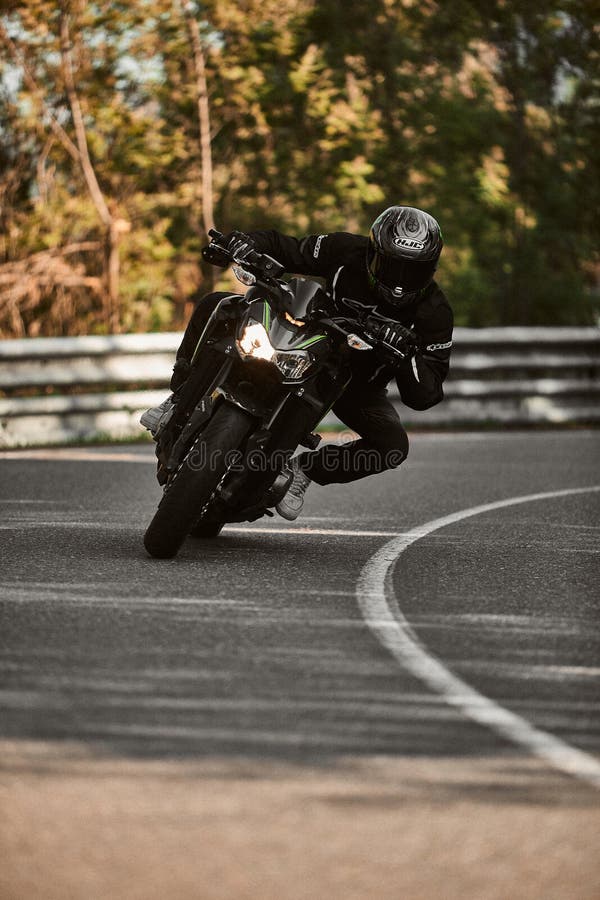 Motorcyclist in Full Gear Cornering on Road Stock Photo - Image of ...