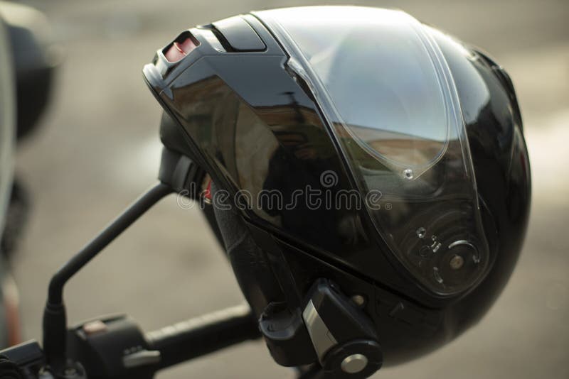 Motorcyclist Helmet. Black Helmet on Motorcycle Stock Image - Image of ...