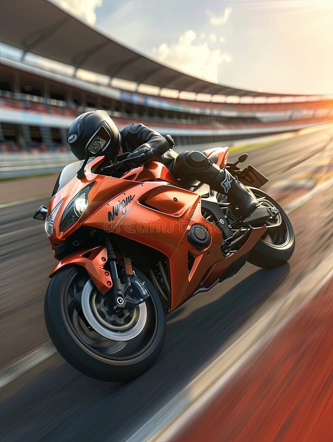 A Motorcyclist Leans into a Sharp Turn on a Race Track, Showcasing ...