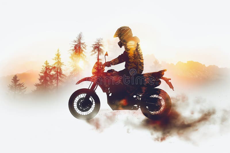 Motorcyclist Riding on Off Road Motorcycle at Sunset Stock Image ...