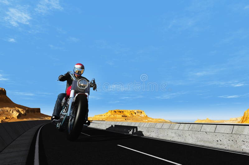 Motorcyclist on the road stock illustration. Illustration of sunset ...