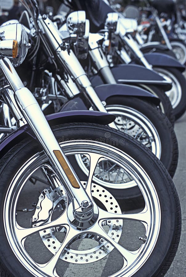 Motorbikes in a row stock photo. Image of chromed, brake - 6276404