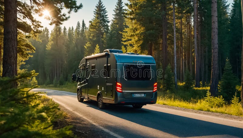 Motorhome Car Driving Down the Road Travel Stock Illustration ...
