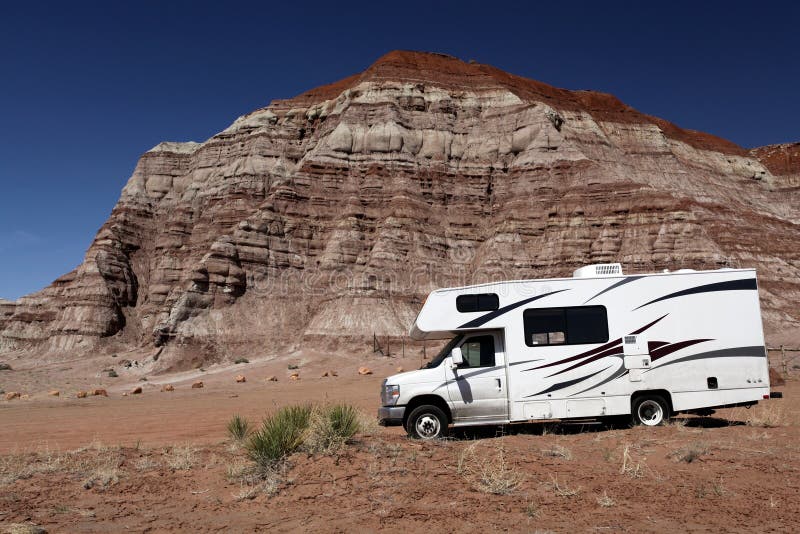 Motorhome in Desert Wilderness Stock Image - Image of explore, journey ...