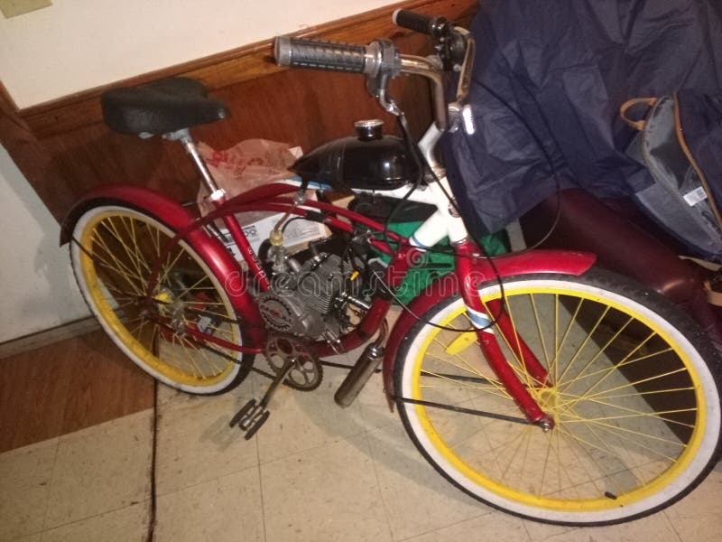 Motorized Red bicycle editorial photography. Image of motorized - 264149292