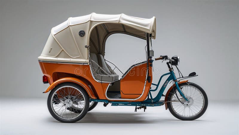 Side Profile of an Enclosed Motorized Rickshaw with Rounded Body and ...