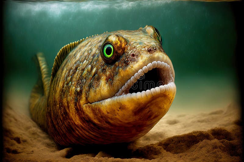 Mottled Predatory Moray Eel is Lying on Bottom and Preying on Fish ...