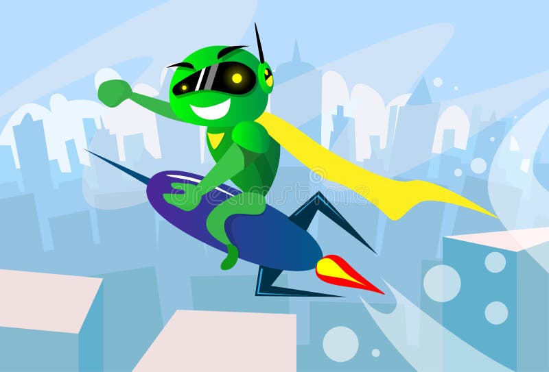 Mouche Moderne De Robot Sur Rocket Start Up Concept Illustration de ...