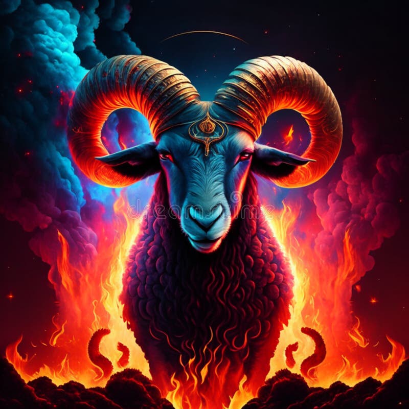 Mouflon Ram on a Background of Fire. 3d Illustration AI Generated Stock ...