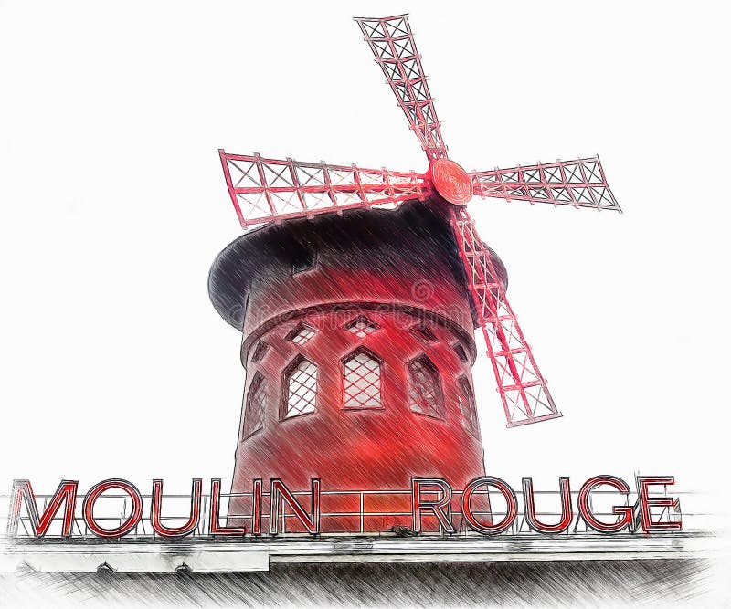 Moulin Rouge Cabaret. Illustration in Draw, Sketch Style. Editorial ...