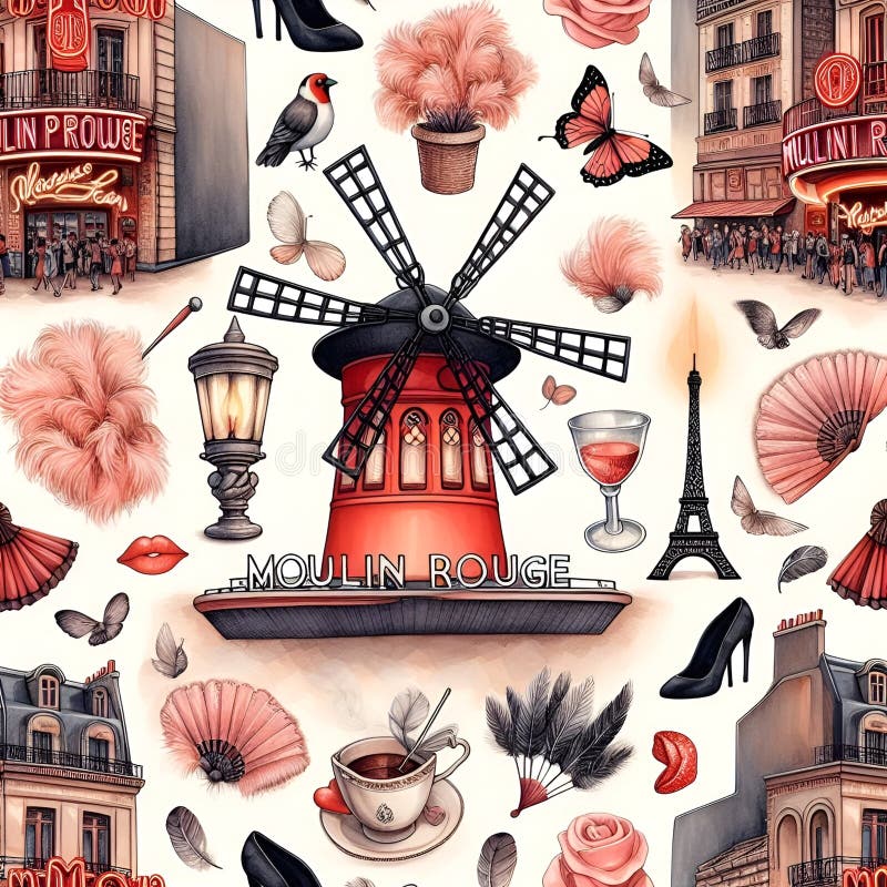 Moulin rouge stock illustration. Illustration of drawing - 362132796