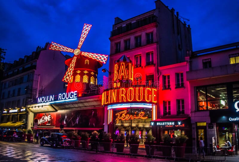 The Moulin Rouge by night. editorial image. Image of attraction - 93115795