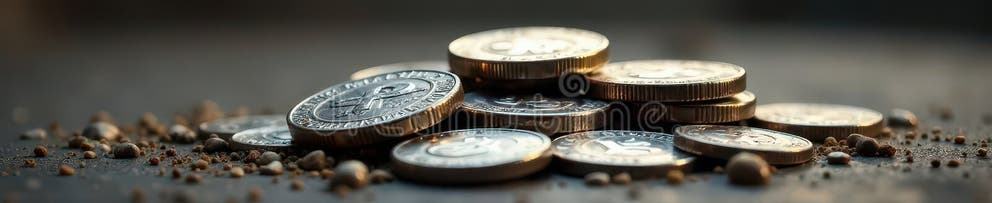 A Mound of Aged Silver Coins, Shadows and Highlights, Circular, Pile ...