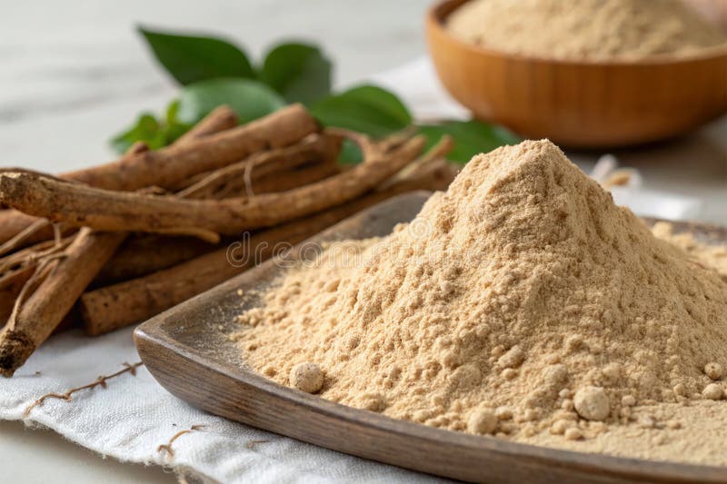 A Mound of Ashwagandha Powder with Its Root Stock Illustration ...