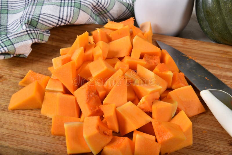 Diced butternut squash stock image. Image of fall, wooden - 127496751