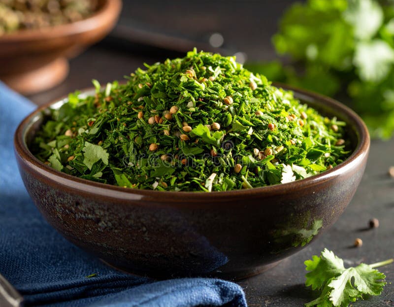 A Mound of Chopped Fresh Coriander Placed in a Ceramic Bowl Ready for ...