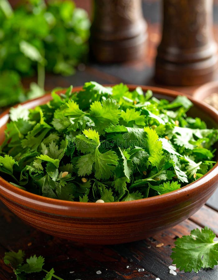 A Mound of Chopped Fresh Coriander Placed in a Ceramic Bowl Ready for ...