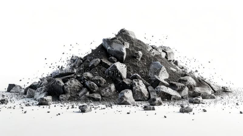 Pile of Crushed Rocks and Dirt on a White Background Reflecting ...