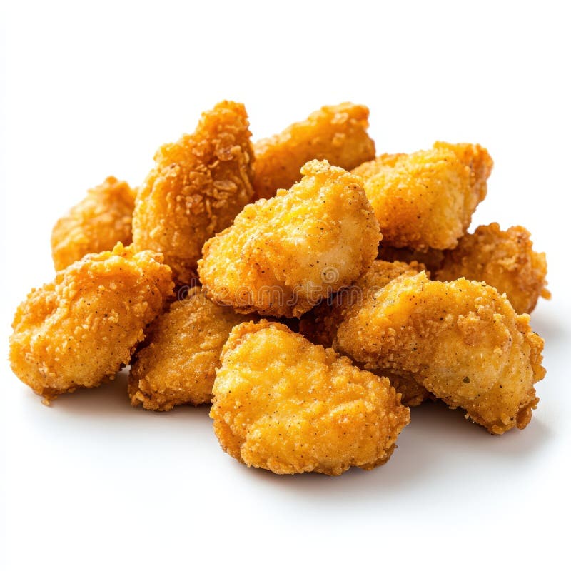 A Mound of Golden, Crispy Chicken Nuggets on a White Background ...