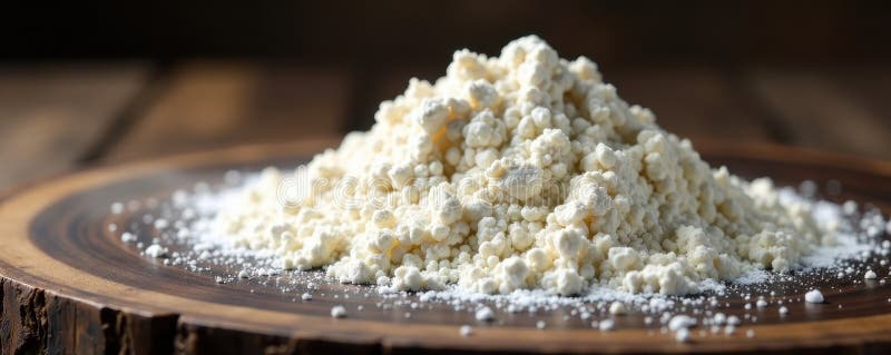 Mound of White Flour Sits on Aged, Rustic Wooden Board , Texture ...