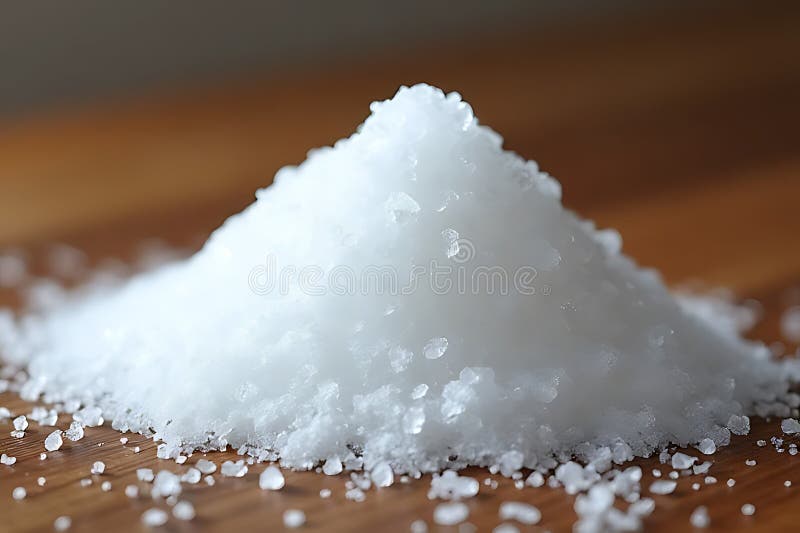 A Mound of White Salt Crystals is Piled on a Wooden Surface Stock ...