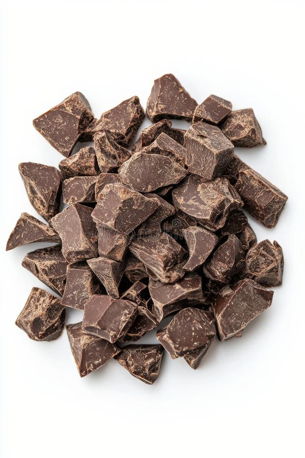 Mounds of Dark Chocolate Chunks Spread Across a Clean White Surface for ...