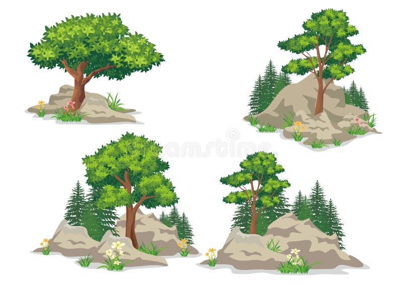 Mounds of Soil or Rocks, with Grass and Trees Stock Vector ...