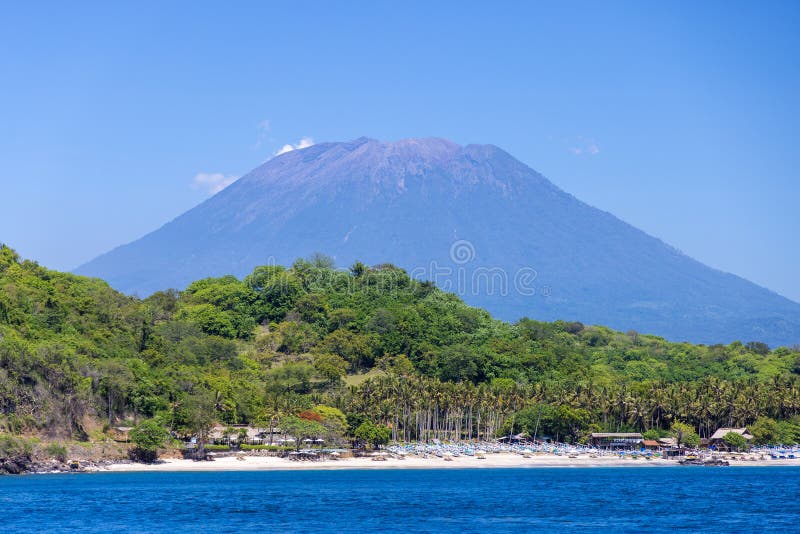 Mount Agung Volcano Seen from the Coast of Bali Stock Photo - Image of ...