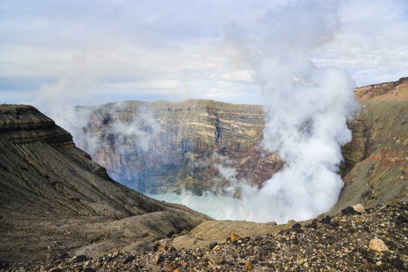 Mount Aso crater lake, stock photo. Image of landscape - 136857400