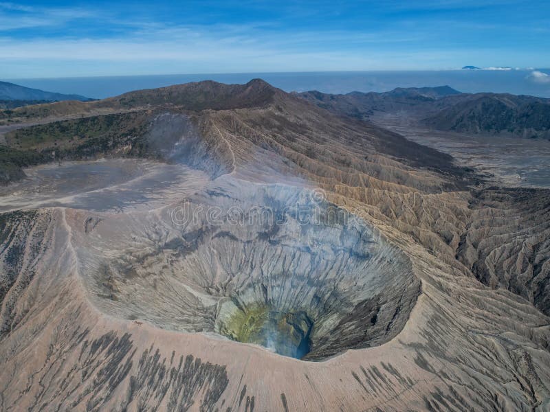 Mount Bromo in East Java, Indonesia. .Aerial View and Top View Stock ...