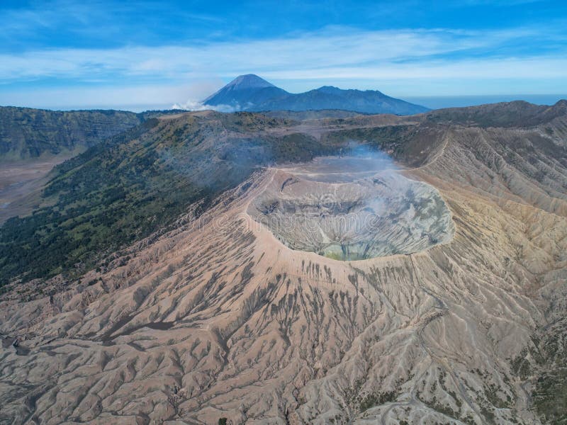 Mount Bromo in East Java, Indonesia. .Aerial View and Top View Stock ...