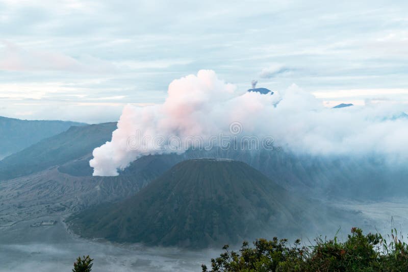 Mount Bromo Volcano in Indonesia Erupting with Smoke and Ash Stock ...