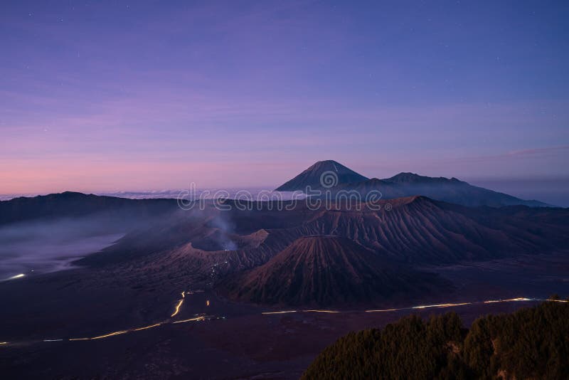 Mount Bromo Volcano before Sunrise, in East Java, Indonesia Stock Image ...