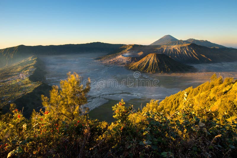 Mount Bromo Volcano during Sunrise - Java, Indonesia. Stock Photo ...
