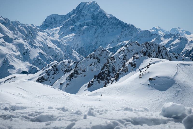Mount Cook and Mountain Climber Stock Photo - Image of climber, cook ...