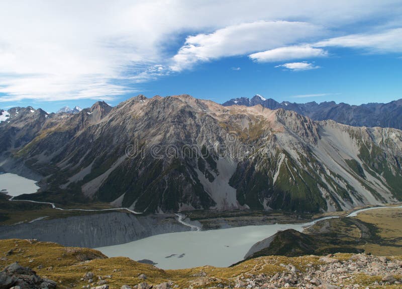 Panoramic View of Mount Cook Stock Image - Image of recedes, freezing ...